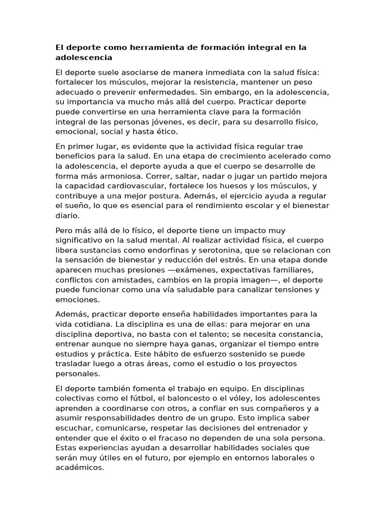 El Deporte Como Herramienta de Formación Integral en La Adolescencia ...