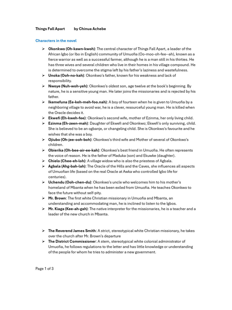 Things Fall Apart - Character and Setting | PDF