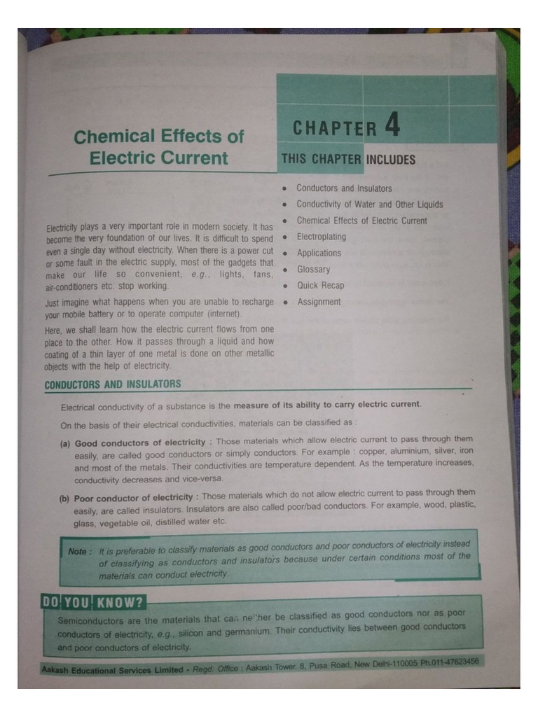 Chemical Effect of Electric Current Aakash | PDF