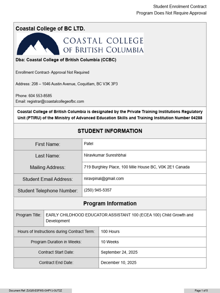 Early Childhood Educator Assistant Contract | PDF | Early Childhood ...