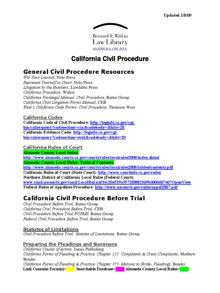 California Civil Procedure | PDF | Discovery (Law) | Service Of Process