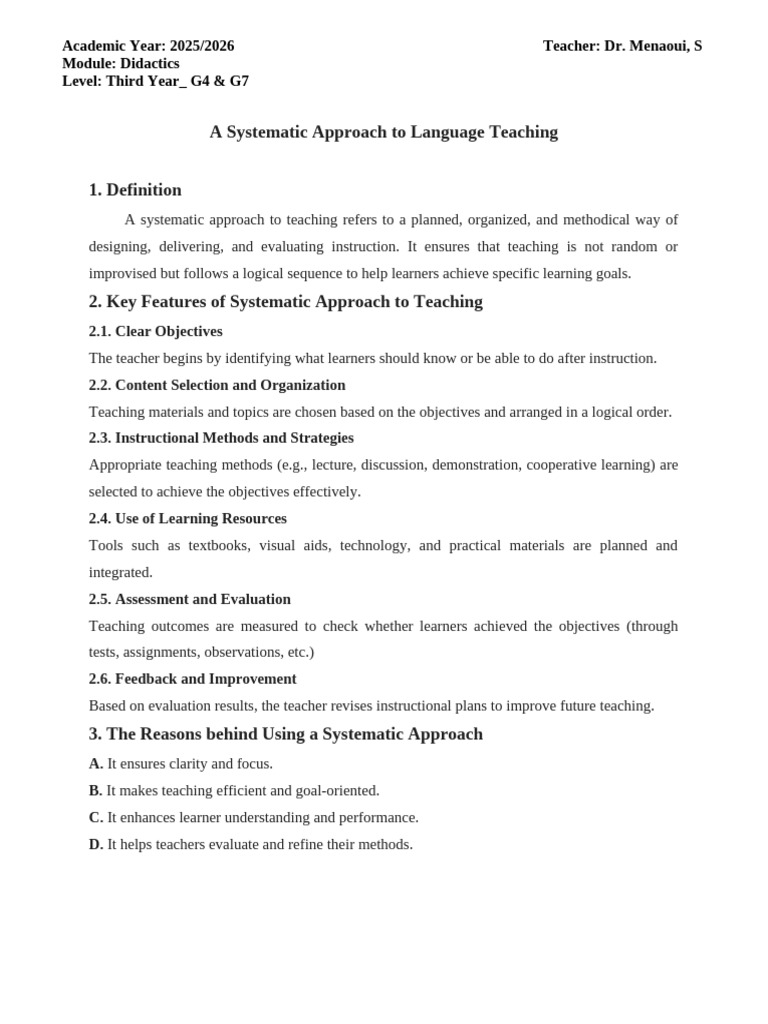 Systematic Approach to Language Teaching | PDF