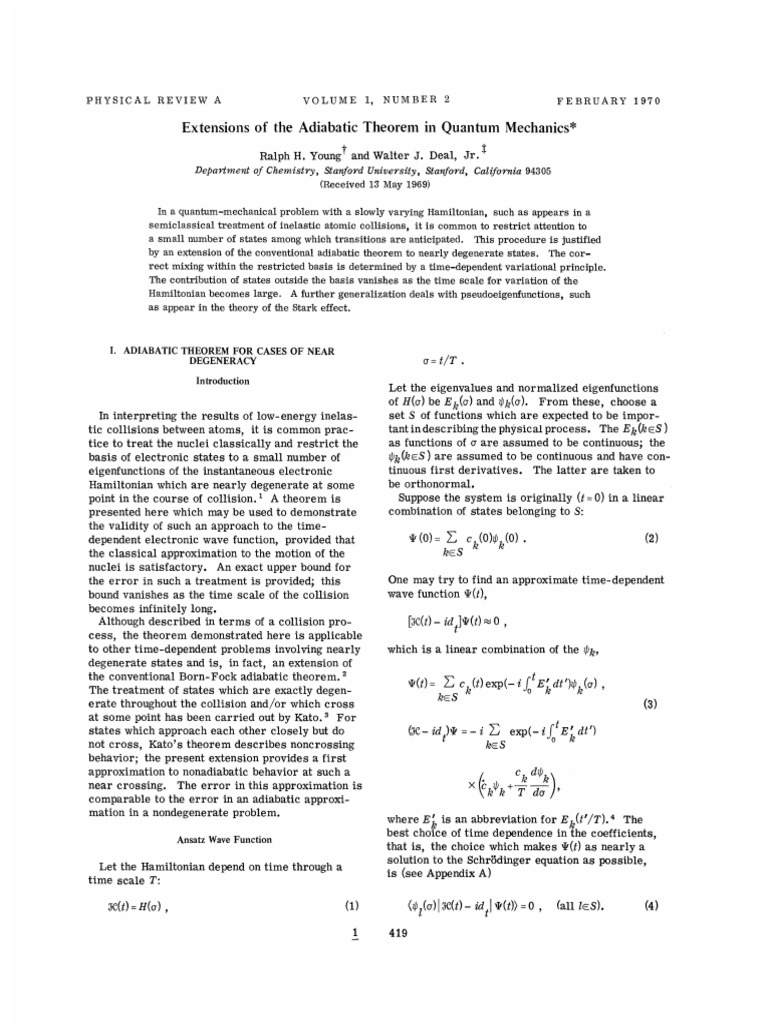 Extensions of The Adiabatic Theorem in Quantum Mechanics | PDF | Perturbation Theory (Quantum ...