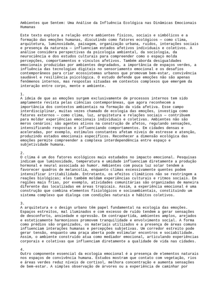 Ambientes Que Sentem: Uma Análise Da Influência Ecológica Nas Dinâmicas ...