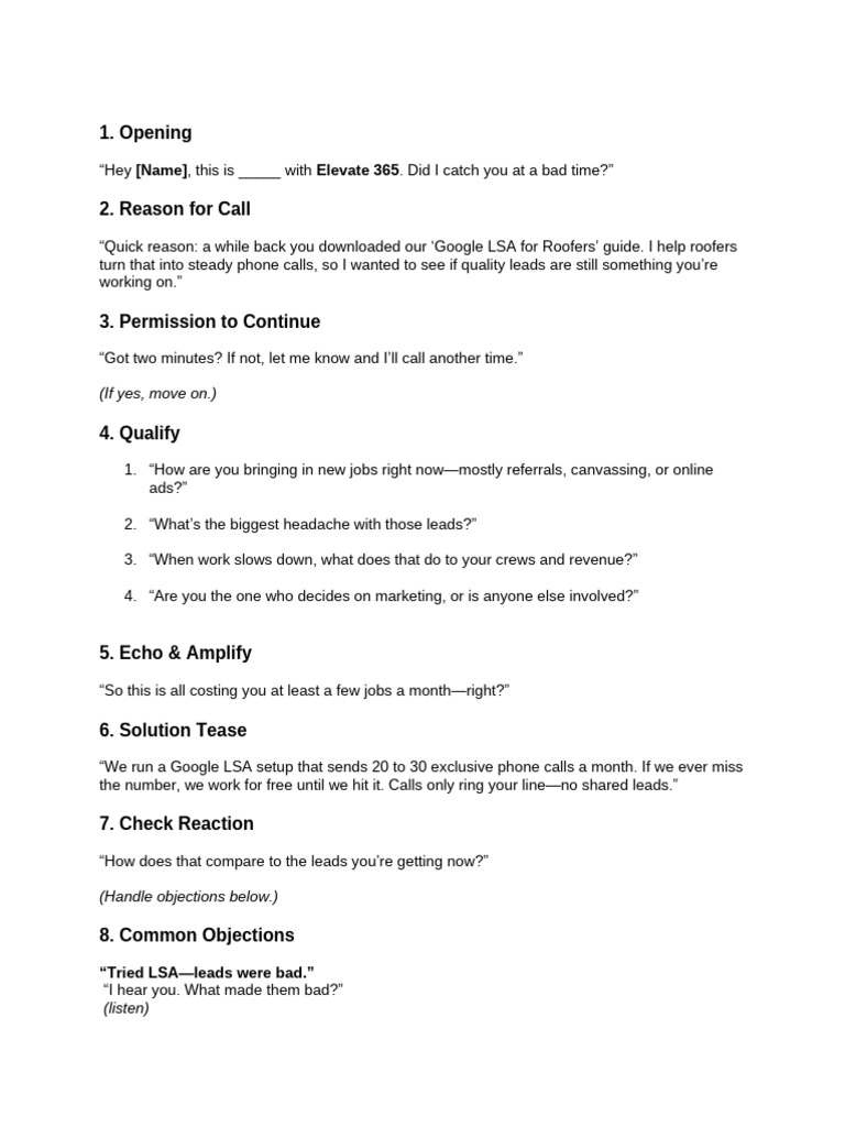 Elevate 365 Cold Call Script | PDF