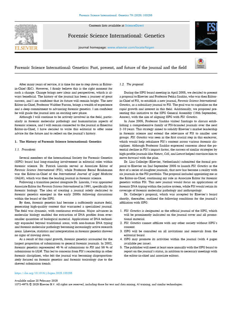 Forensic Science Genetics Journal Overview | PDF | Dna Profiling | Elsevier