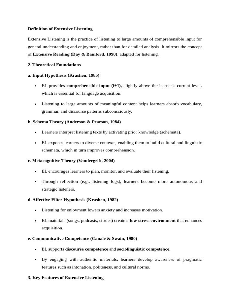 Definition of Extensive Listening | PDF | Learning | Reading Comprehension