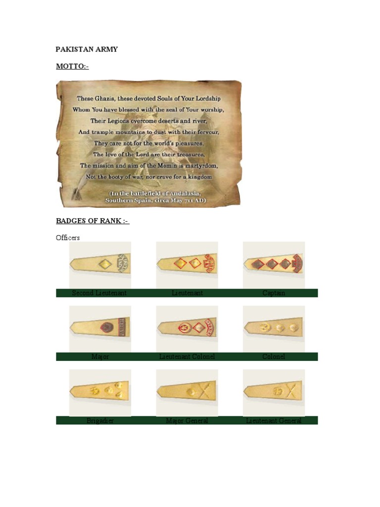 Pakistan Army Ranks and Motto | PDF