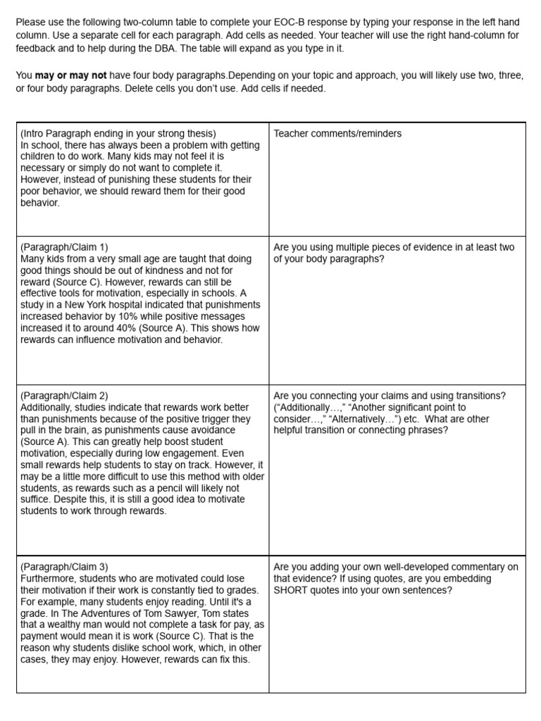 EOC-B Response Template | PDF | Motivation | Motivational