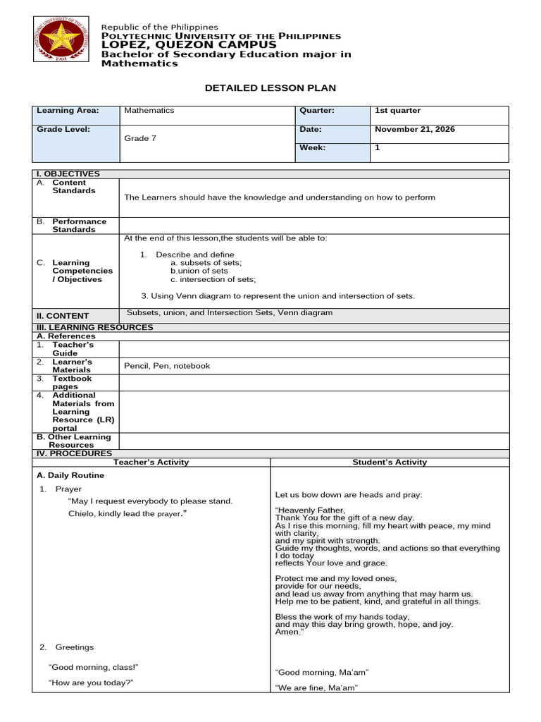 Detailed Lesson Plan Template | PDF | Lesson Plan | Learning