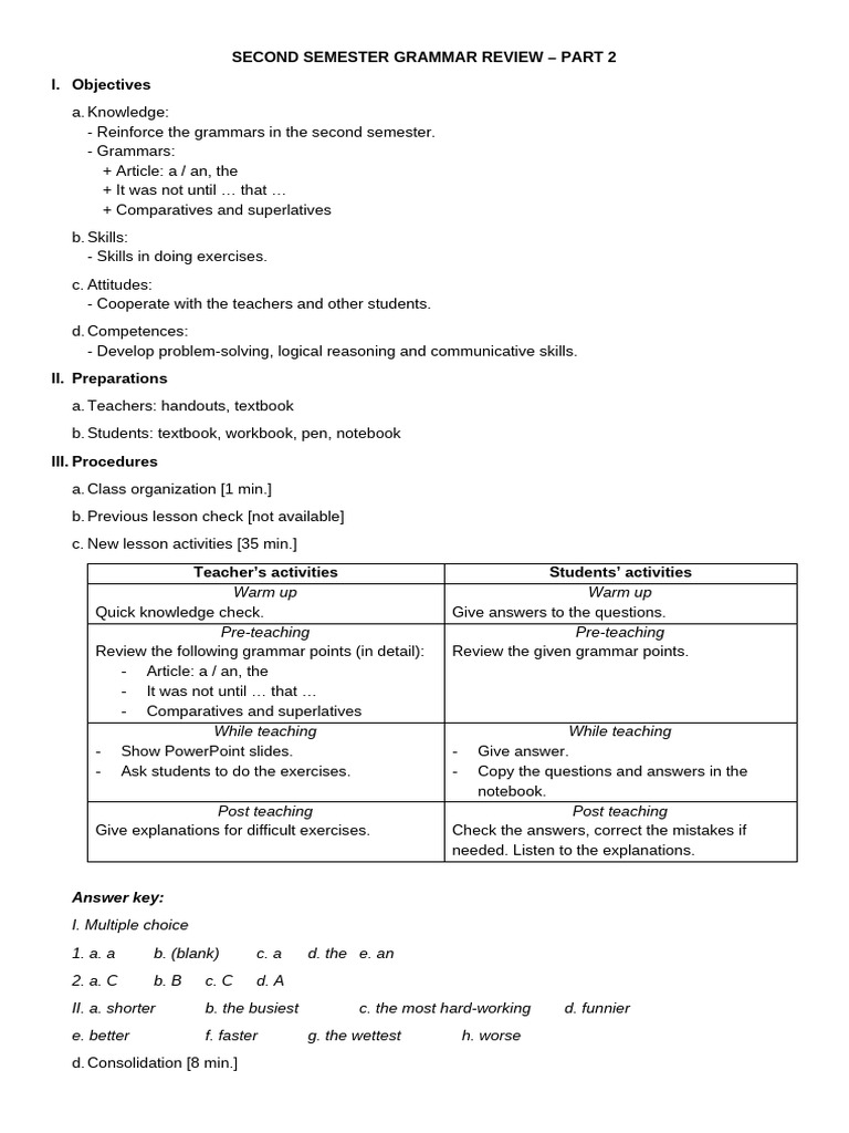 Lesson Plan - Grammar Review Part 2 | PDF | Learning | Cognition