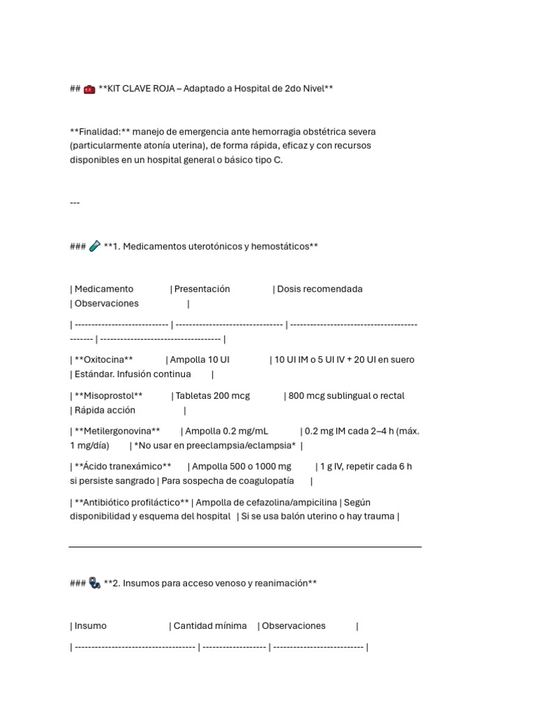 Kit Clave Roja para Hemorragia Obstétrica | PDF | Especialidades ...