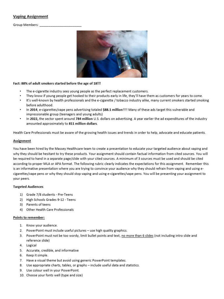 (17.1) Vaping Assignment Updated | PDF | Electronic Cigarette | Graphics