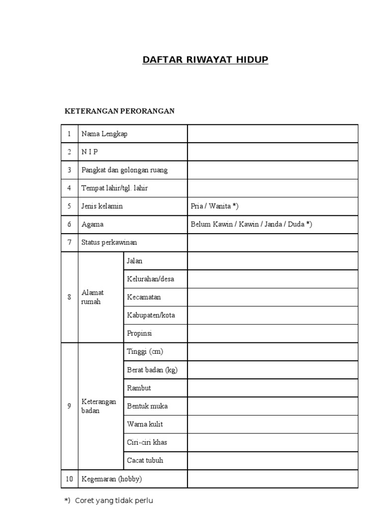 Form DRH PNS | PDF | Karier & Perkembangan | Kesehatan Holistik
