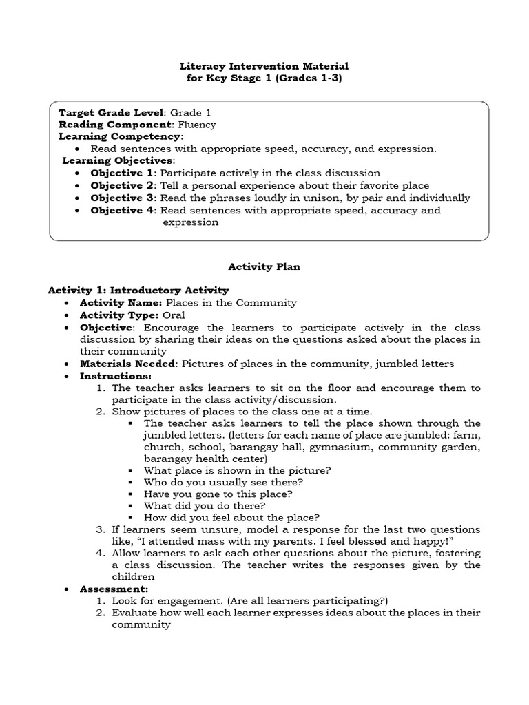 Key Stage 1 Literacy Activities Guide | PDF | Fluency | Behavior Modification