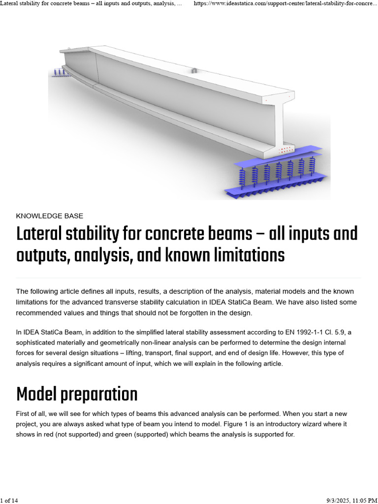 Lateral Stability For Concrete Beams All Inputs And Outputs Analysis