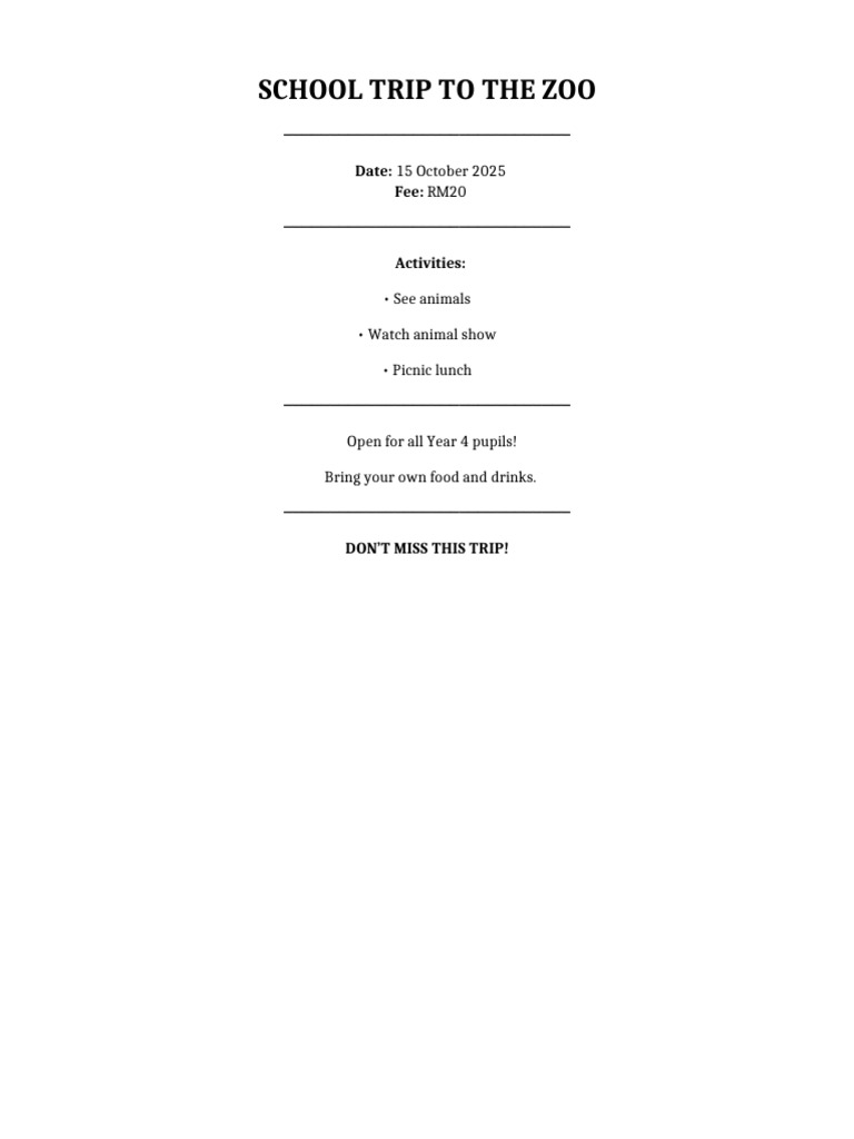 School Trip Zoo Poster | PDF