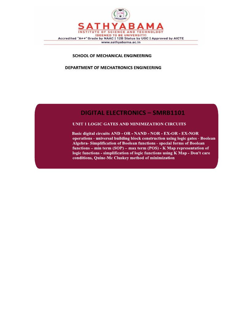 Digital Electronics - Unit - 1 Logic Gates and Minimization Circuits | PDF
