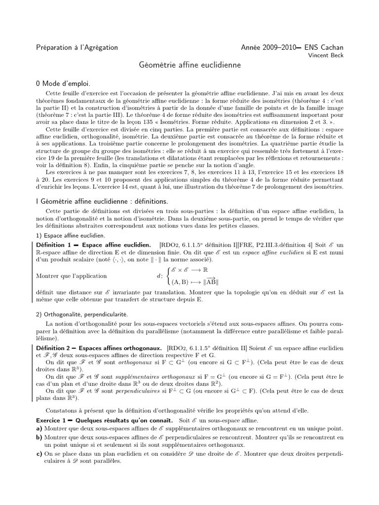 Géométrie affine euclidienne : concepts clés | PDF | Perpendicularité ...