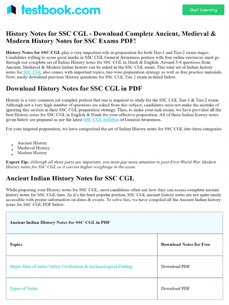 History Notes For SSC CGL Download Complete Ancient Medieval Modern ...