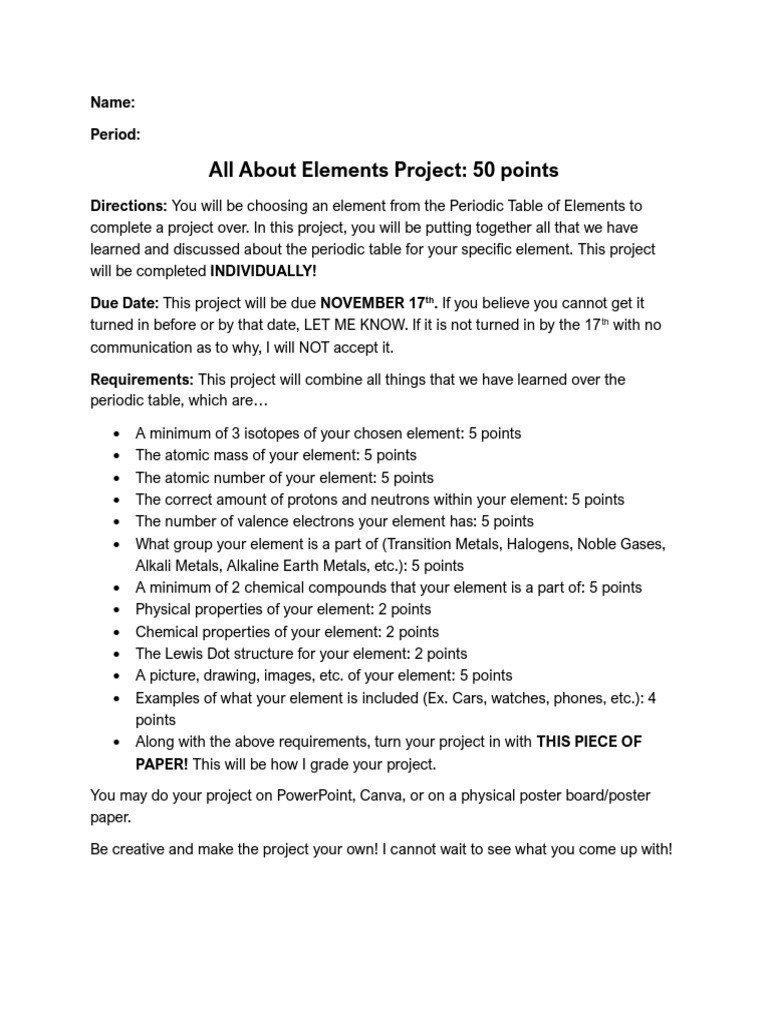 Element Project Directions | PDF