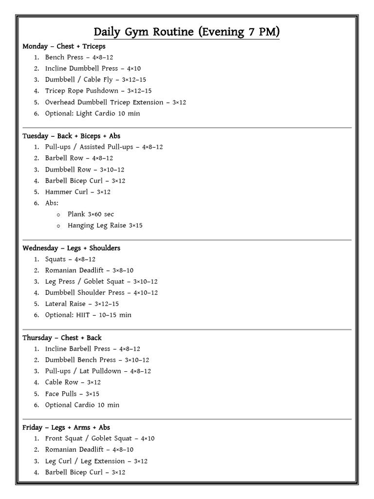 Daily Gym Routine | PDF