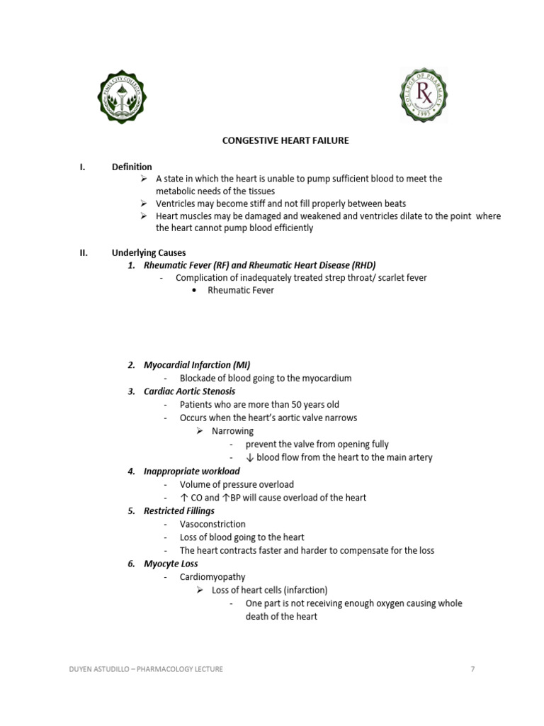 College of Pharmacy: Congestive Heart Failure | PDF | Heart | Heart Failure