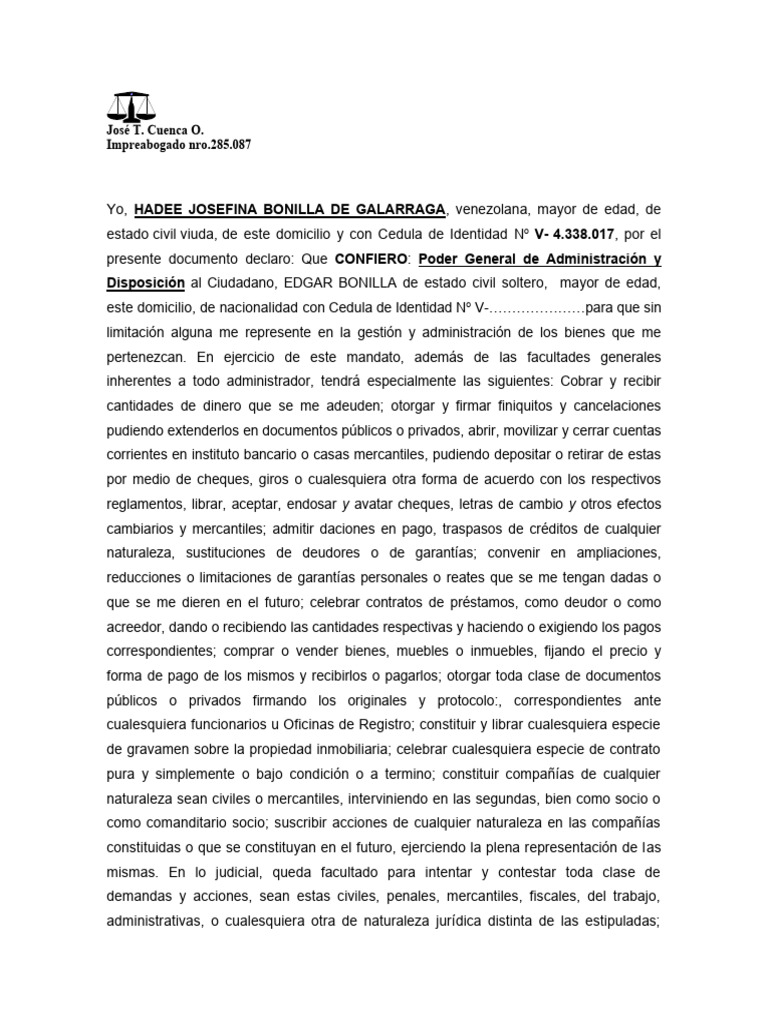 PODER GENERAL - Edgar Bonilla | PDF | Pagos | Pagaré