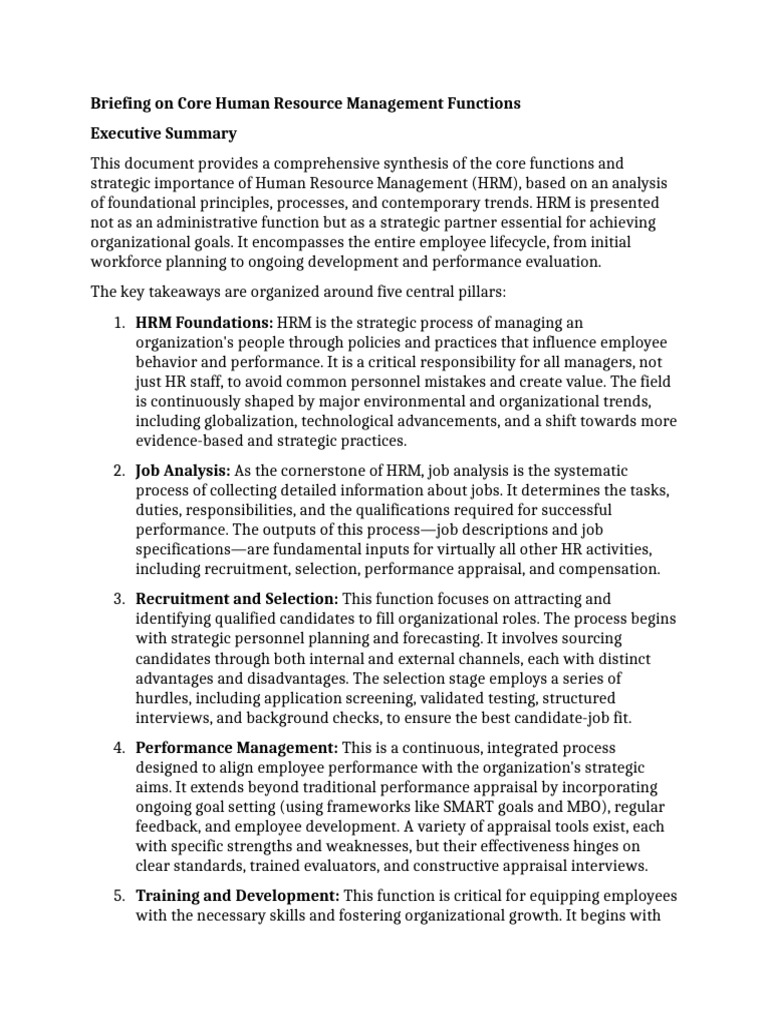 Briefing On Core Human Resource Management Functions | PDF | Human ...