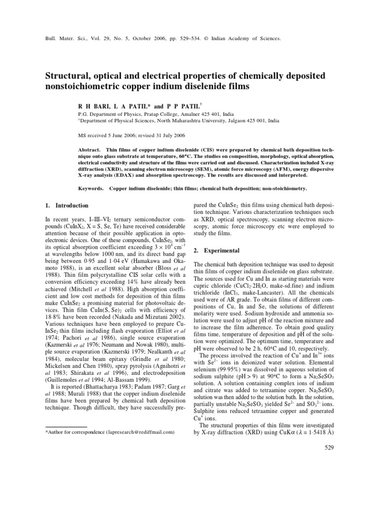 Structural, Optical and Electrical Properties of Chemically Deposited Nonstoichiometric Copper ...