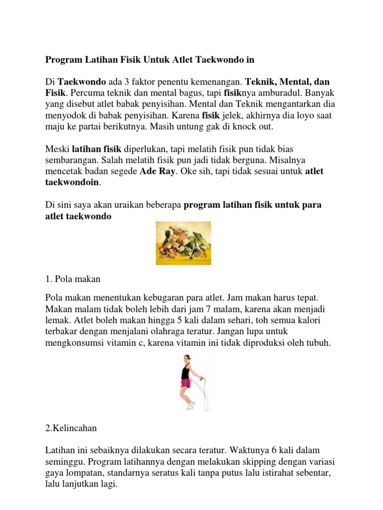 Program Latihan Fisik Untuk Atlet Taekwondo in | PDF