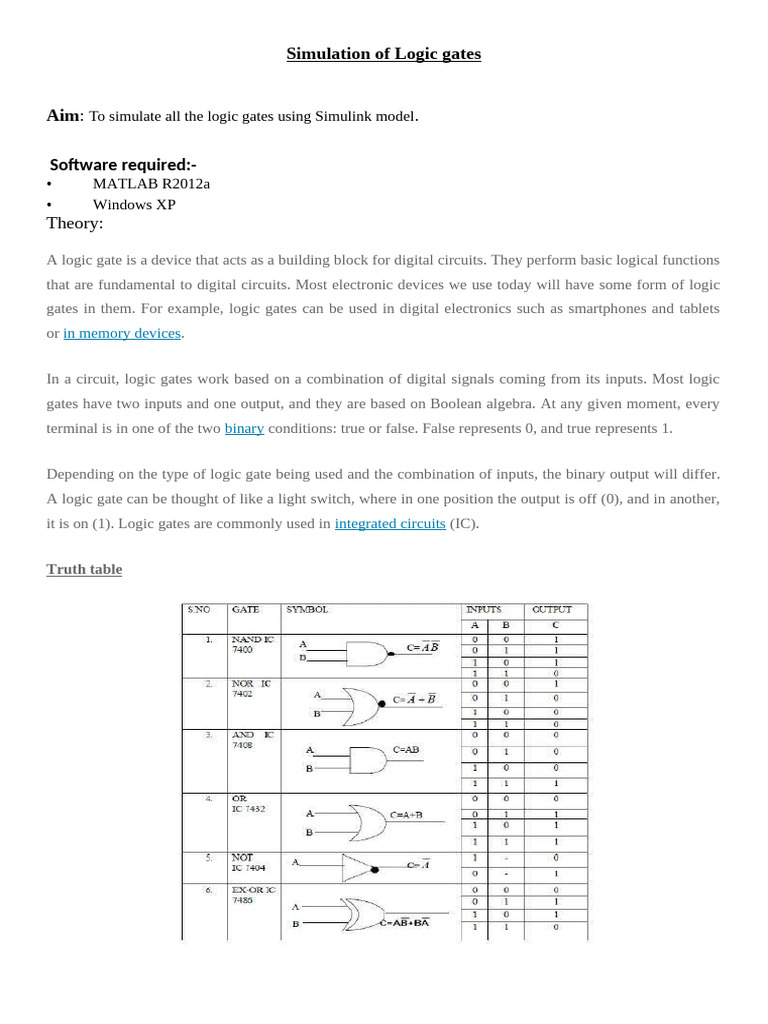 Simulation of Logic Gates | PDF | Logic Gate | Digital Electronics