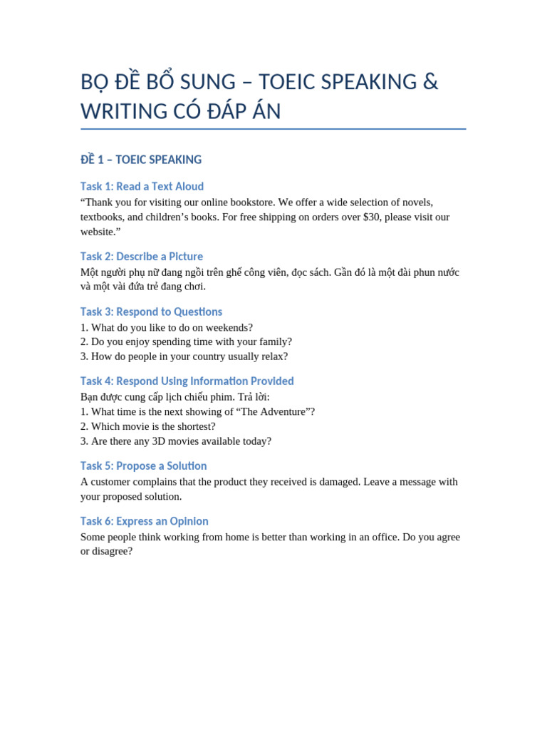 TOEIC Speaking Writing Extra Set 2 | PDF
