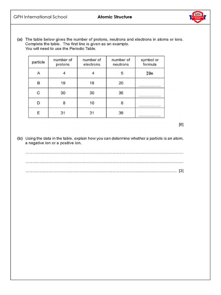 Atomic Structure Practice 6 7 P3 STD | PDF