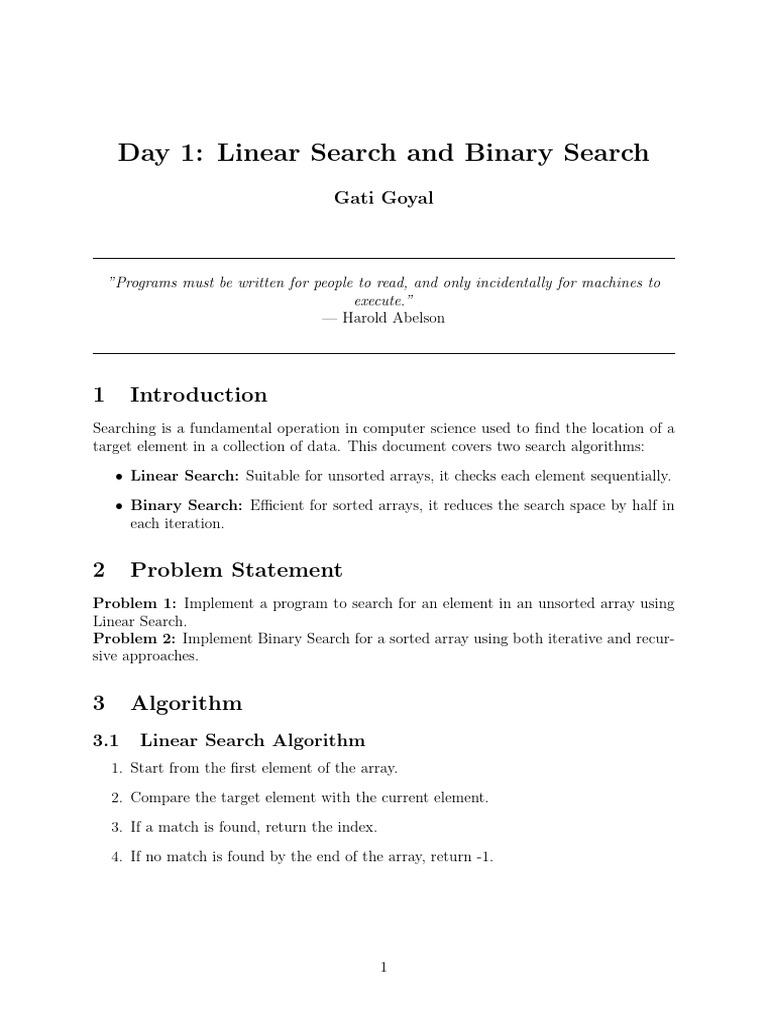 Day 1 - Linear Search and Binary Search-2 | PDF | Algorithms ...