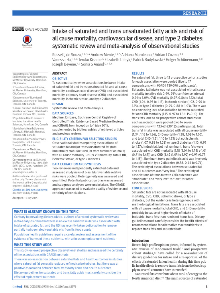 De Souza 2015 Intake of Saturated and Trans Unsat | PDF | Saturated Fat ...
