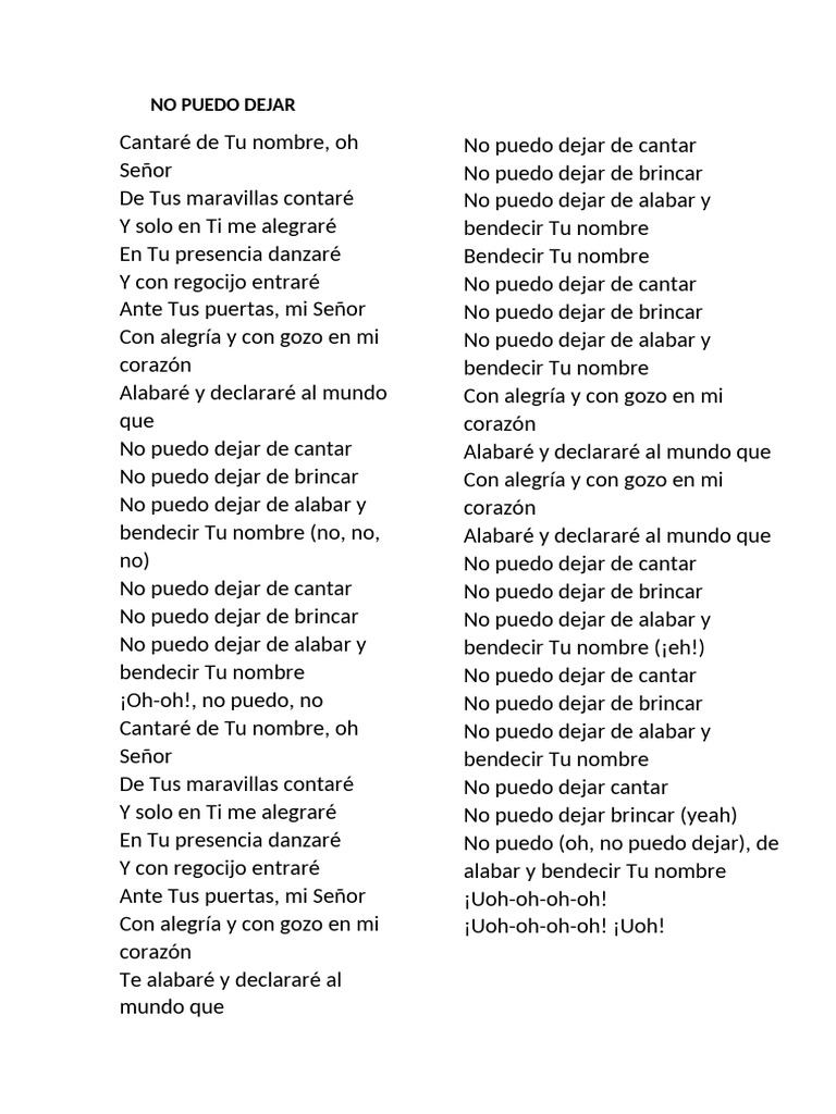 No Puedo Dejar (Letra Canción) | PDF