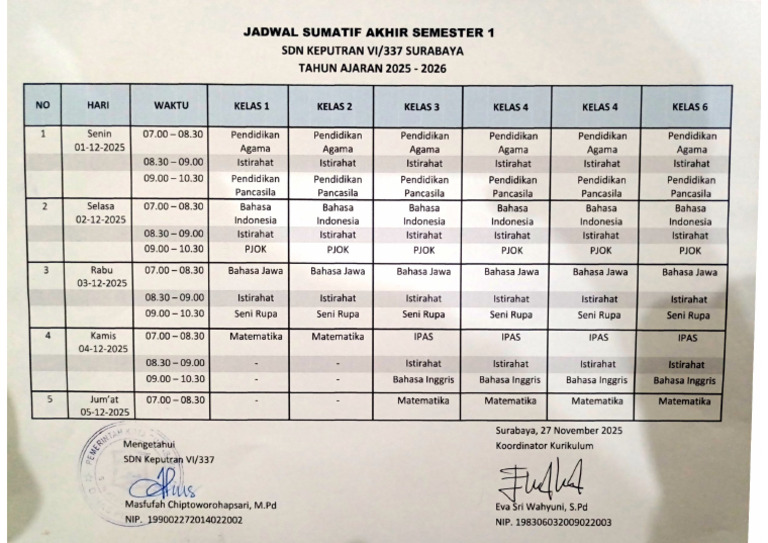 Jadwal SAS Tahun Ajaran 2025-2026 | PDF