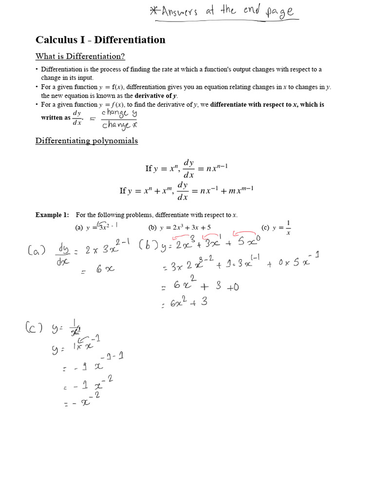 Calculus I - Differentiation | PDF | Derivative | Tangent