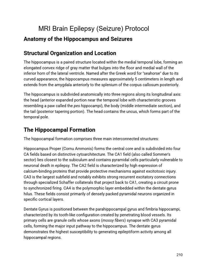 MRI Protocol for Hippocampal Epilepsy | PDF | Hippocampus Anatomy ...