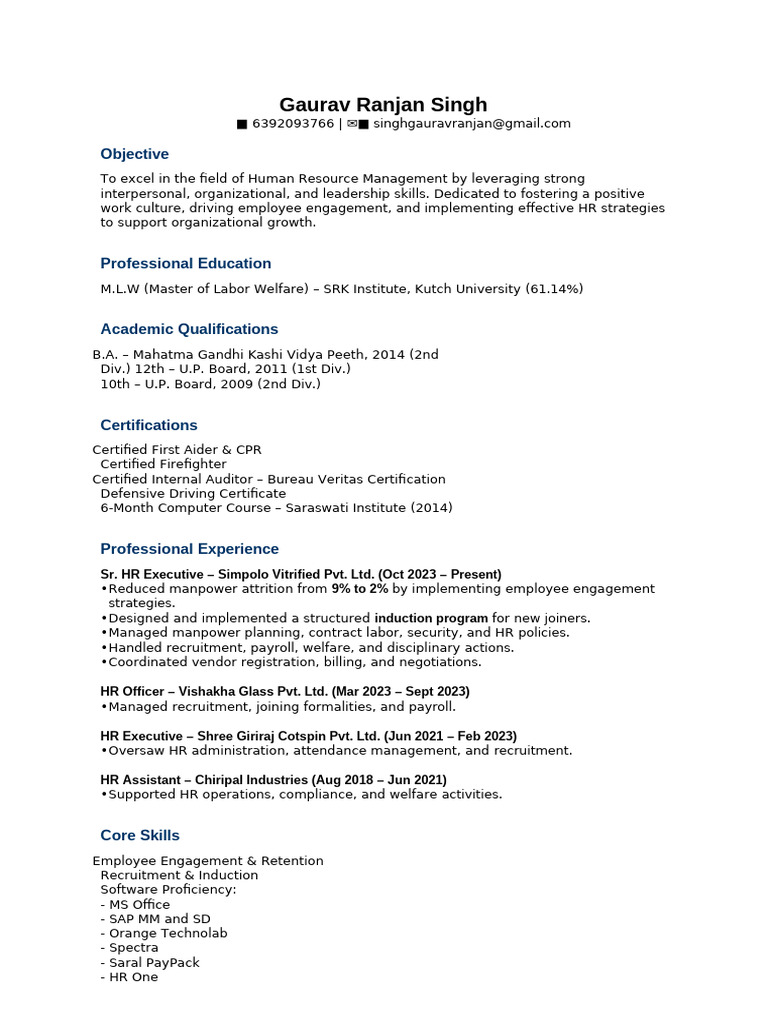 Gaurav Ranjan Singh CV Updated | PDF