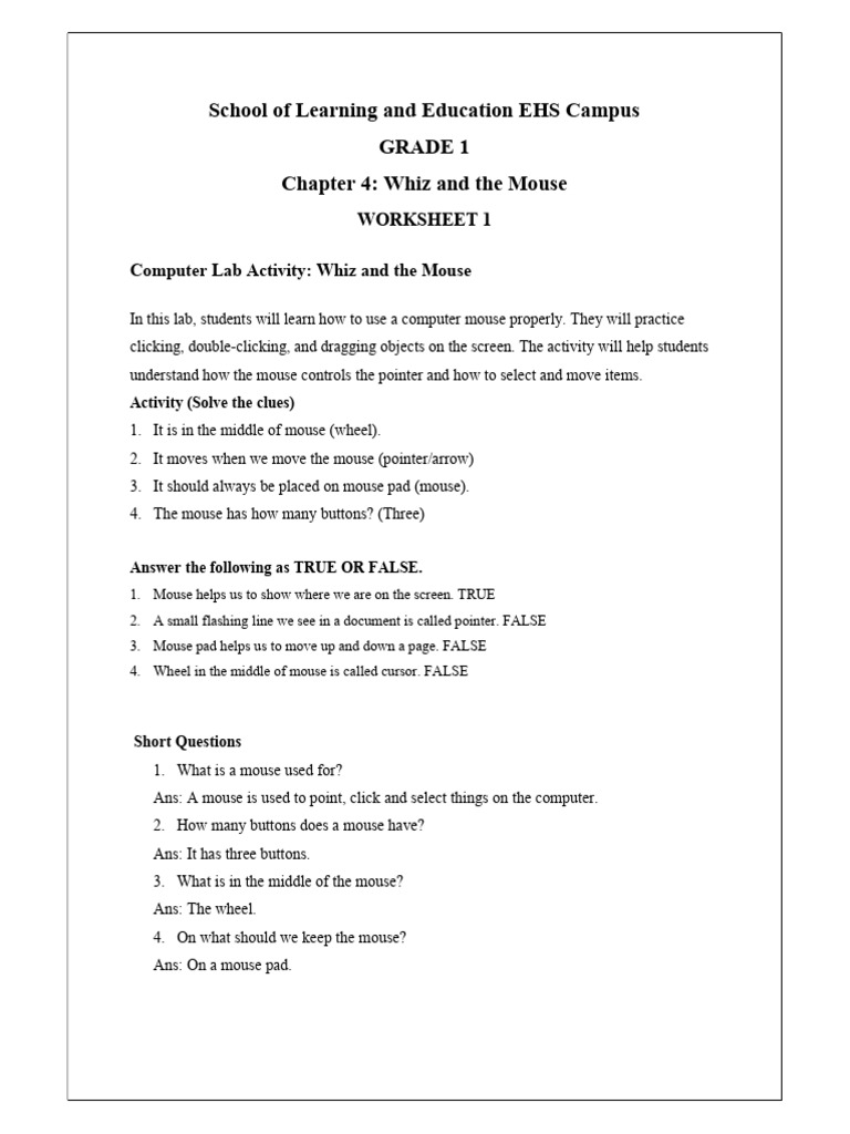 Grade 1 Computer Skills Worksheets | PDF | Cursor (User Interface ...