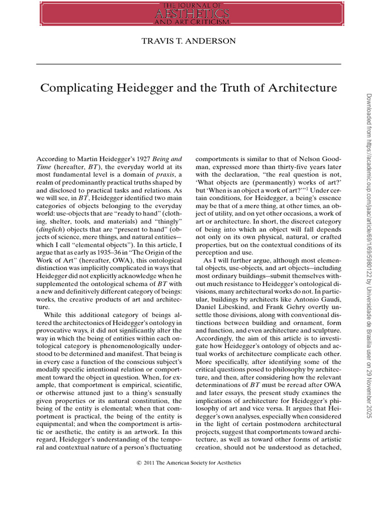 Heidegger and The Truth of Architecture | PDF | Martin Heidegger | Truth