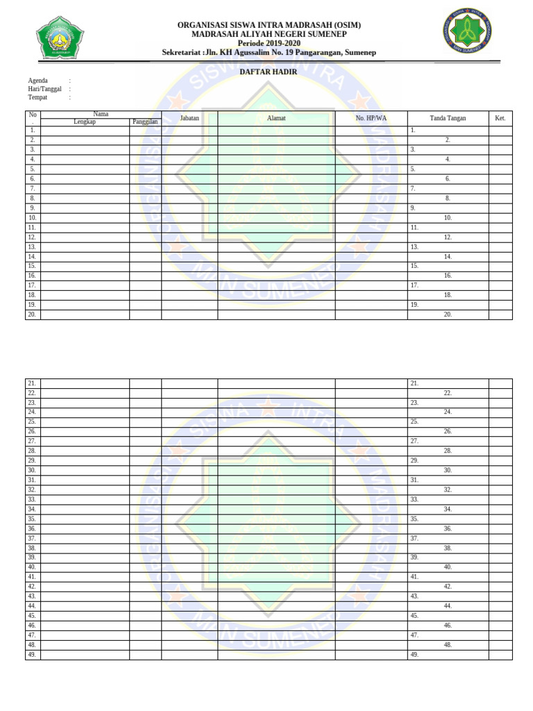Daftar Hadir OSIM MAN Sumenep 2019-2020 | PDF