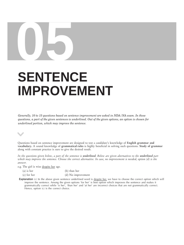 Sentence Improvement Practice for NDA/NA | PDF | Plural | Serfdom