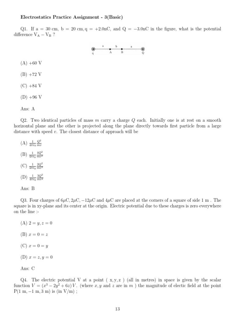 Electrostatics Practice Assignment 3 | PDF | Force | Electric Field