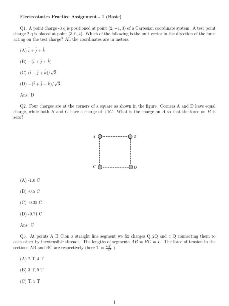 Electrostatics Practice Assignment 1 | PDF | Electric Field | Rotation