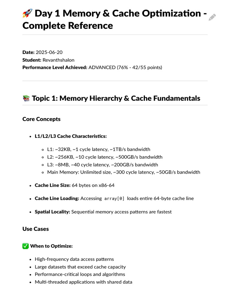 Day 1 - Optimization - Quick Reference | PDF | Cpu Cache | Computer Memory