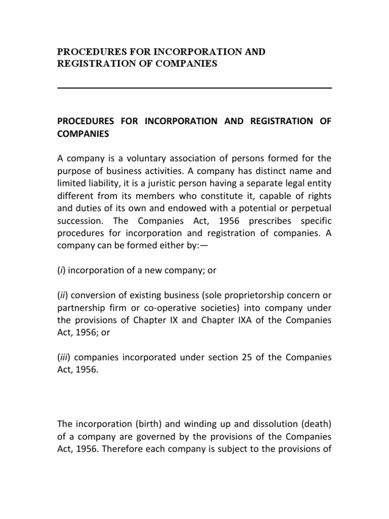 Procedures For Incorporation and Registration of Companies | PDF ...