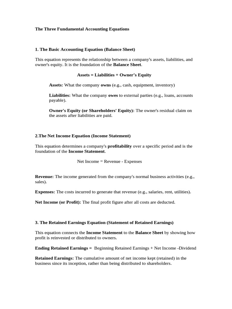 The Three Fundamental Accounting Equations | PDF